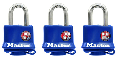 keyed Laminated Padlocks, Blue Weatherproof Covers, 3-Pack, 1-1/2 In ...