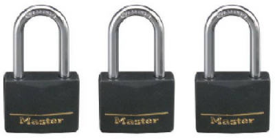 Solid-Brass Keyed Padlocks, Black Cover & Covered Key Head, 3-Pack, 1-9 ...