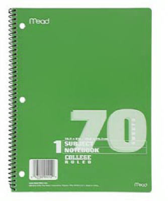 Spiral Notebook, College Ruled, 10.5 x 8 In., 70 Sheets - True Value ...