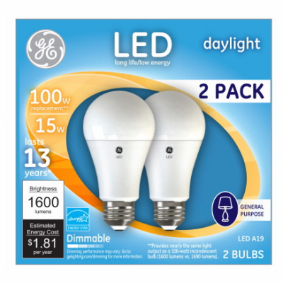 LED Light Bulbs, Daylight, Dimmable, 1600 Lumens, 15 Watt, 2-Pk. - True ...