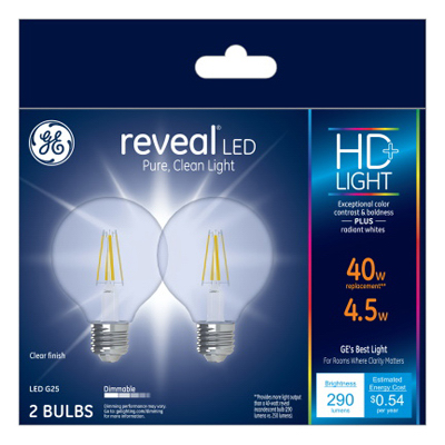 Reveal LED Globe Light Bulbs, Bent Tip, 290 Lumens, 4.5 Watt, 2-Pk ...