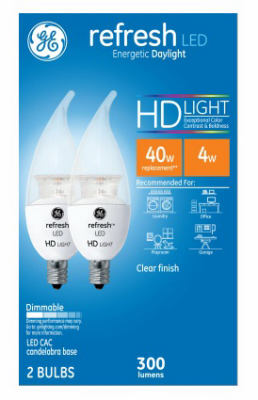 Refresh HD Decorative LED Light Bulbs, Candelabra Base, Daylight, Clear ...