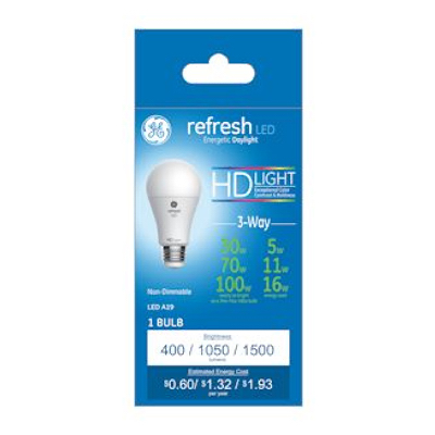 3-Way Refresh HD LED Light Bulb, Daylight, A19 Medium Base, 5/11/16 ...