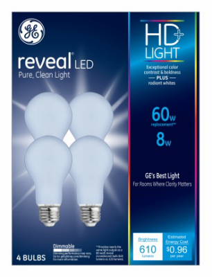 Reveal HD LED Light Bulbs, Clean White Frosted, 8 Watt, 610 Lumens, 4 ...