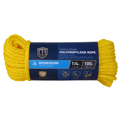 Polypropylene Rope, Hollow Core, Yellow, 1/4 In. x 100 Ft. - True Value ...