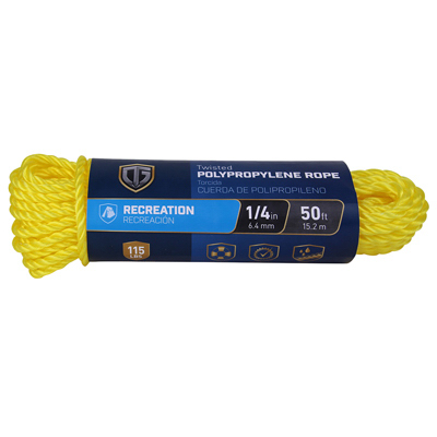 Polypropylene Rope, Twisted, Yellow, 1/4 In. x 50 Ft. - True Value Hardware
