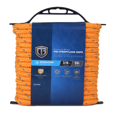 Polypropylene Rope, Twisted, Reflective Orange, 3/8 In. x 50 Ft. - True ...
