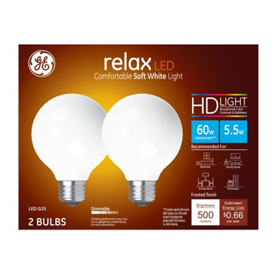 LED Relax Globe Light Bulbs, Soft White, 500 Lumens, 5.5 Watt, 2-Pk ...