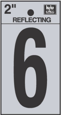 House Address Number 6, Reflective Black/Silver Vinyl, Adhesive, 2-In ...
