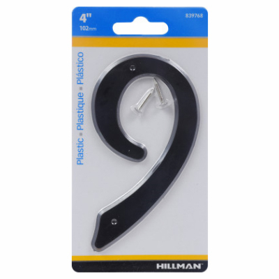 House Address Number 9, Nail-On, Black Plastic, 4-In. - True Value Hardware