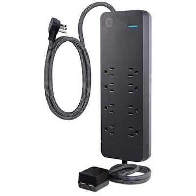 8-Outlet Surge Protector With USB Tether, 2480 Joules, Black, 4-Ft ...