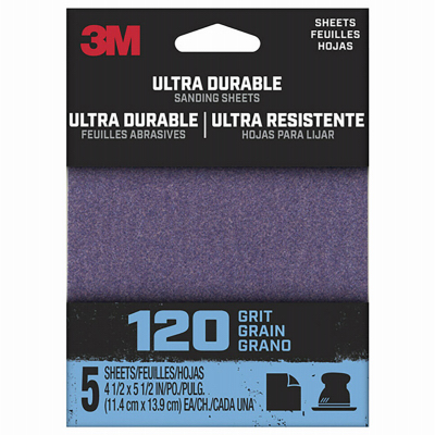 Ultra Durable Sanding Sheet, 120-Grit, 1/4-Sheet, 4.5 x 5.5 In., 5-Pk ...