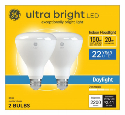 Ultra Bright LED Light Bulb, Daylight, Frosted, BR30 Medium Base, 20 ...