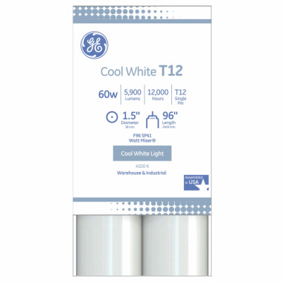 Fluorescent Linear Tube Light Bulb, Cool White, T12, 96 In., 2-Pk ...