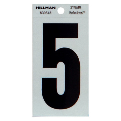 Reflective Adhesive House Address Number 5, Thin Cut, Black Vinyl, 3-In ...