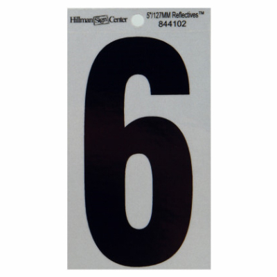 Adhesive House Address Number 6, Reflective Vinyl, Black and Silver, 5 ...
