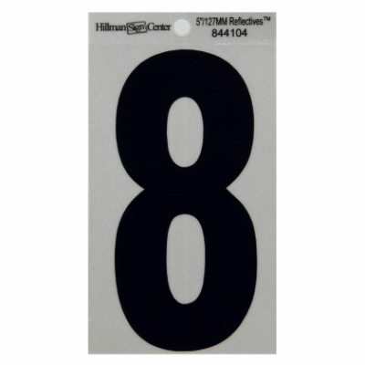 Adhesive House Address Number 8, Reflective Vinyl, Black and Silver, 5 ...