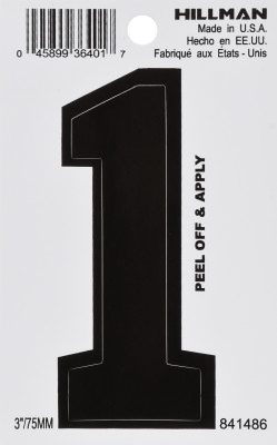 Adhesive House Address Number 1, Black Vinyl, 3-In. - True Value Hardware