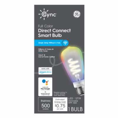Cync LED Full Color Edison Smart Light Bulb, ST19 Shape, Full Spectrum ...