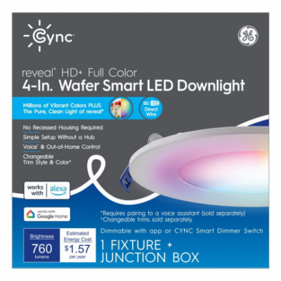 Cync Reveal Wafer Smart LED Downlight, Direct Wire, Full Color, 13 Watt ...