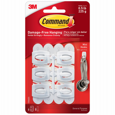 Mini Hooks with Adhesive Strips, White, 6-Pk. - True Value Hardware