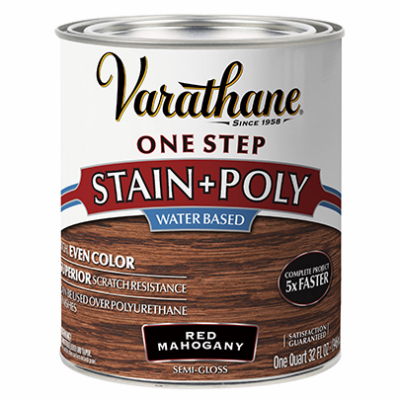 One Step Stain & Polyurethane, Water-Based Semi Gloss, Red Mahogany, Qt ...