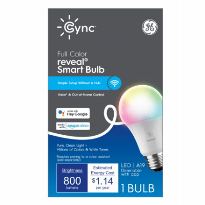 Cync Reveal Full Color LED Smart Light Bulb, A19 Shape Medium Base, 800 ...