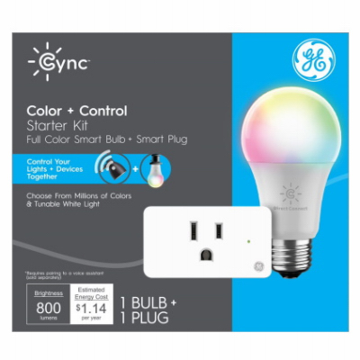 Cync Smart Bundle: 9.5 Watt Light Bulb + Plug, Full Color-Tunable White ...