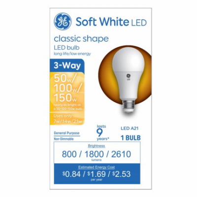 LED 3-Way Light Bulb, A21 Medium Base, Soft White, 7/14/21 Watt - True ...