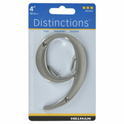 Distinctions House Address Number 9, Screw-In, Brushed Nickel Zinc, 4 ...