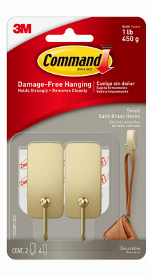 Small Satin Brass Hooks, 2 Hooks/4 Strips - True Value Hardware