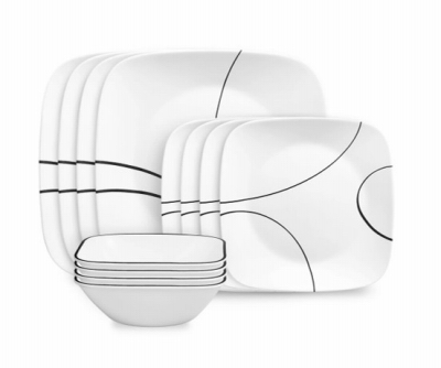 12-Pc. Simple Lines Square Dinnerware Set, White & Black, Service for 4 ...
