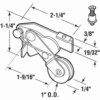 Sliding Screen Door Spring-Loaded Roller Assembly, 1 In. High Density ...