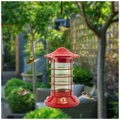 Hummingbird Feeder, 4 Ports, Glass & Metal, Red - True Value Hardware