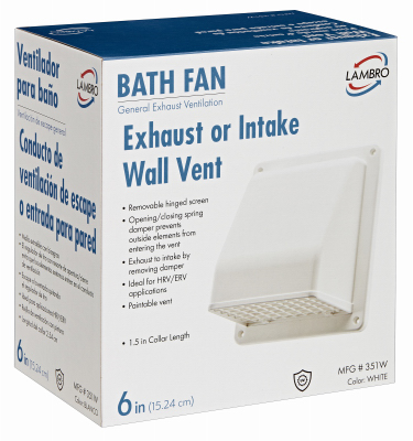 6 In. Exhaust Wall Hood Vent or Fresh Air Intake Vent, Spring Loaded ...