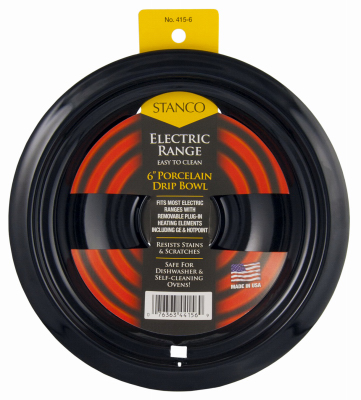 Electric Range Drip Bowl, Plug-In Element, Black Porcelain, 6 In ...