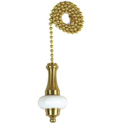 Lamp Pull Chain, Brass & White Ceramic, 12-In. - True Value Hardware