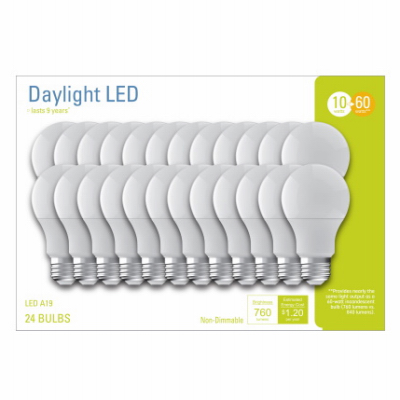 LED Daylight Light Bulbs, A19 Shape, Medium Base, 760 Lumens, 10 Watt ...