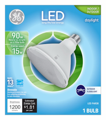 LED Indoor/Outdoor Floodlight, PAR38, Daylight, Medium Base, 15 Watts ...