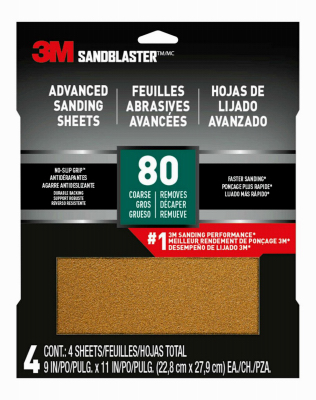 Sandblaster Sandpaper, 9 In. x 11 In., 80 Grit, 4-Pk - True Value Hardware