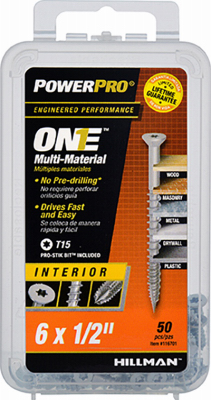 Power Pro One Interior Screws, Flat Head, Zinc-Plated, #6 x 1/2-In., 50 ...
