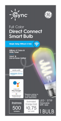 Cync LED Full Color Edison Smart Light Bulb, ST19 Shape, Full Spectrum ...