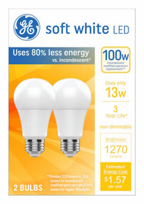 LED Light Bulbs, Soft White, A19 Shape, Medium Base, 13 Watts, 2-Pk ...