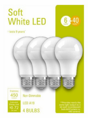 LED Light Bulbs, A19, Soft White, 450 Lumens, 6 Watt, 4-Pk. - True ...