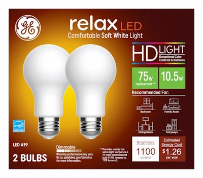 Relax LED Light Bulb, Soft White, A19 Medium Base, 10.5 Watt, 2-Pk ...