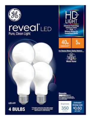 Reveal HD LED Light Bulbs, Frosted White, 5 Watt, 350 Lumens, 4-Pk ...