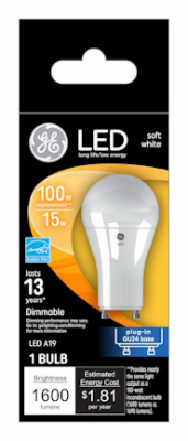 LED Specialty Light Bulb, Soft White, A19, GU24 Base, 15 Watt - True ...