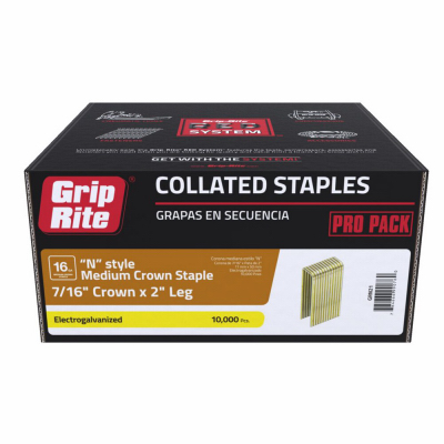 Collated Medium Crown Staples, Steel, 7/16 x 2 In. x 16 Gauge, 10,000 ...