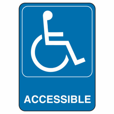 Handicap Accessible Sign, Adhesive, Blue/White Plastic, 5 x 7 In ...