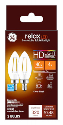 Relax Decorative HD LED Light Bulbs, Soft White, Clear, Candelabra Base ...